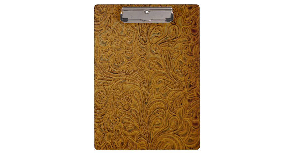 Tan Cowboy Tooled Leather (Faux) Clipboard | Zazzle