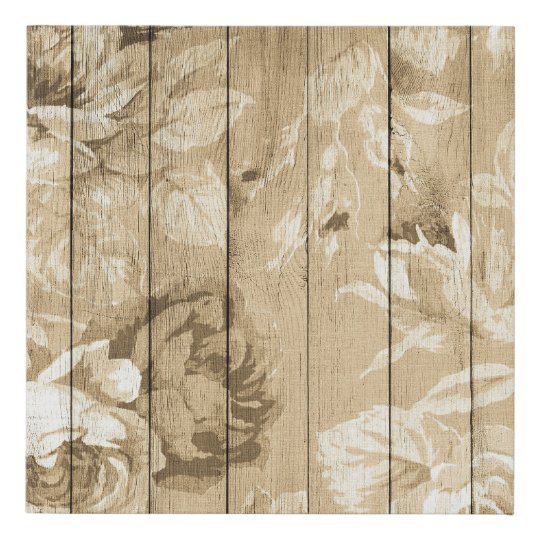Tan Distressed Rustic Roses on Wood Background Faux Canvas Print ...