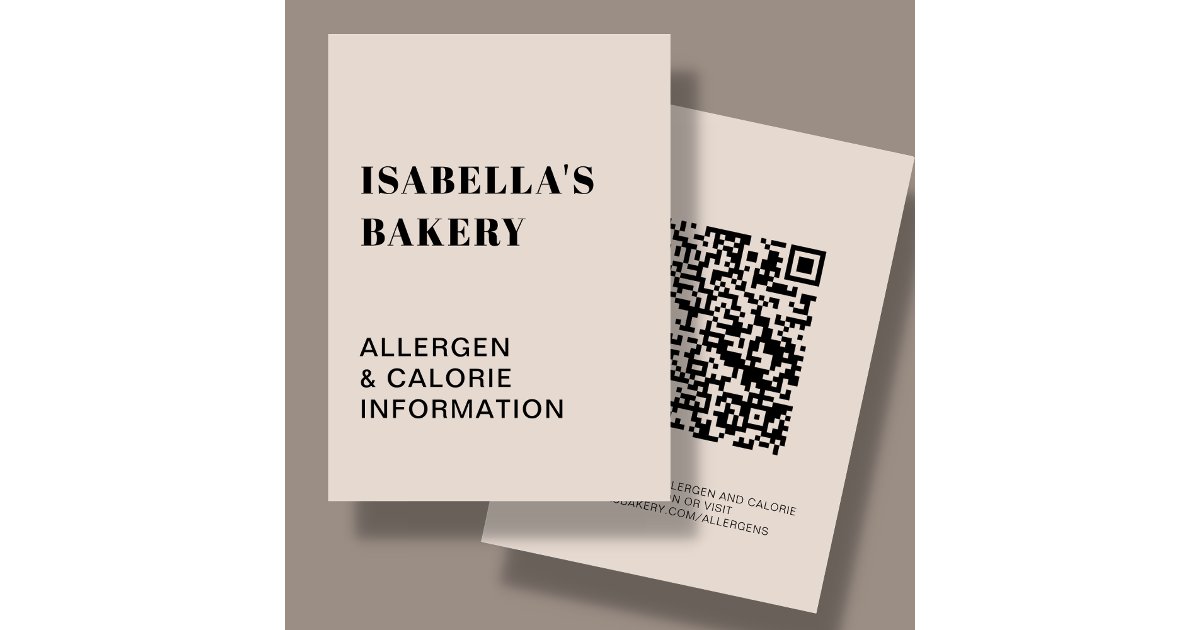 Tan Food Allergy Calorie Information QR Code Card | Zazzle