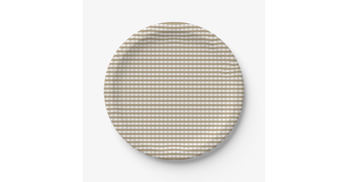 Tan Gingham Pattern Paper Plates | Zazzle
