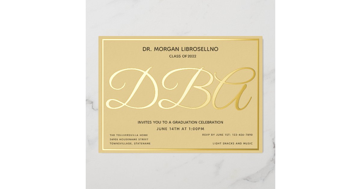 Tan Gold DBA Graduation Foil Invitation | Zazzle