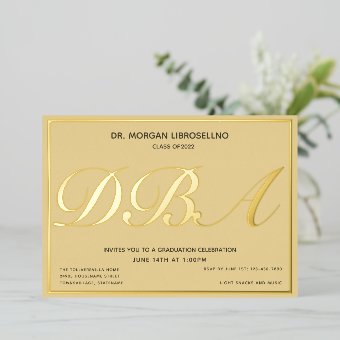 Tan Gold Graduate DBA Graduation Foil Invitation | Zazzle