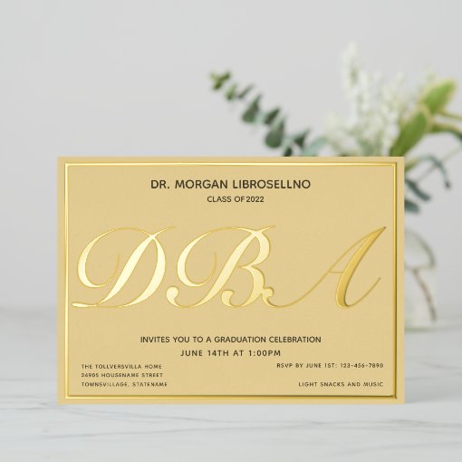 Tan Gold Graduate DBA Graduation Foil Invitation | Zazzle