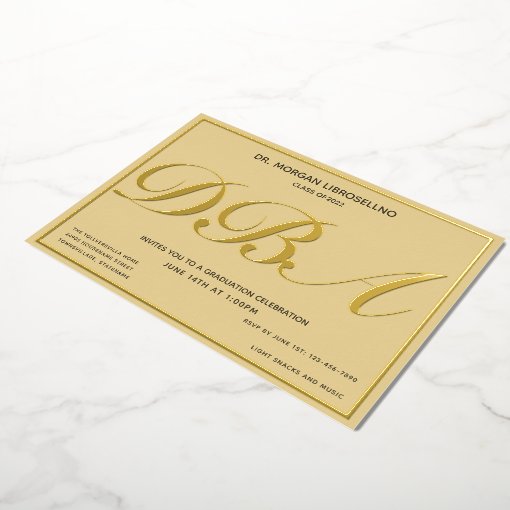 Tan Gold Graduate DBA Graduation Foil Invitation | Zazzle
