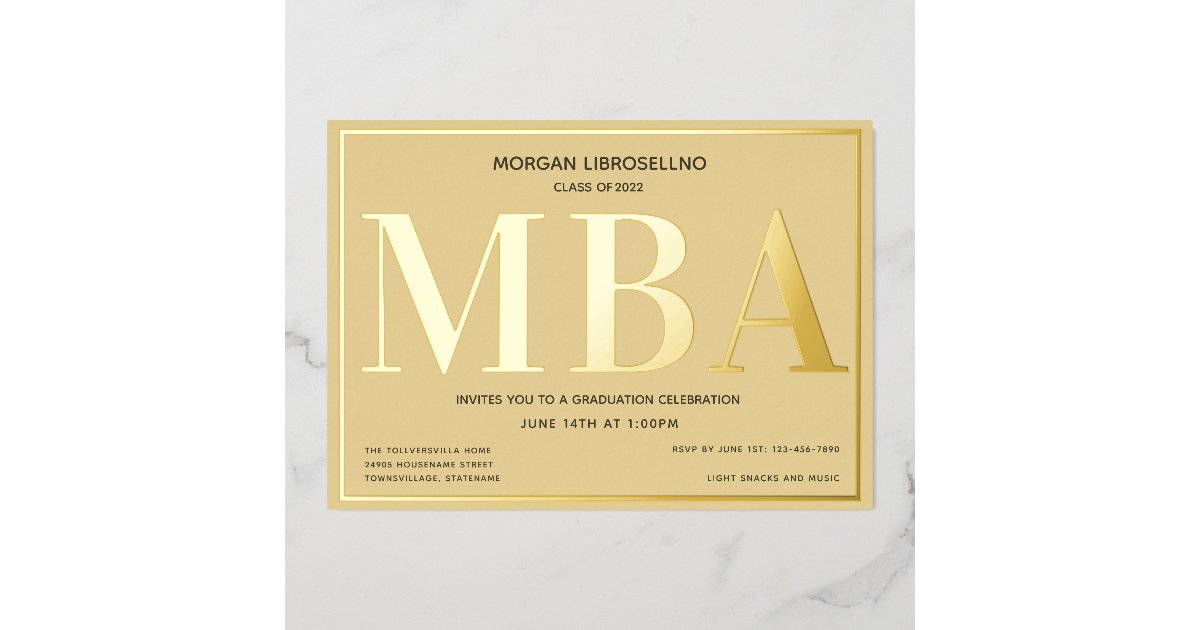 Tan Gold MBA Graduation Foil Invitation | Zazzle