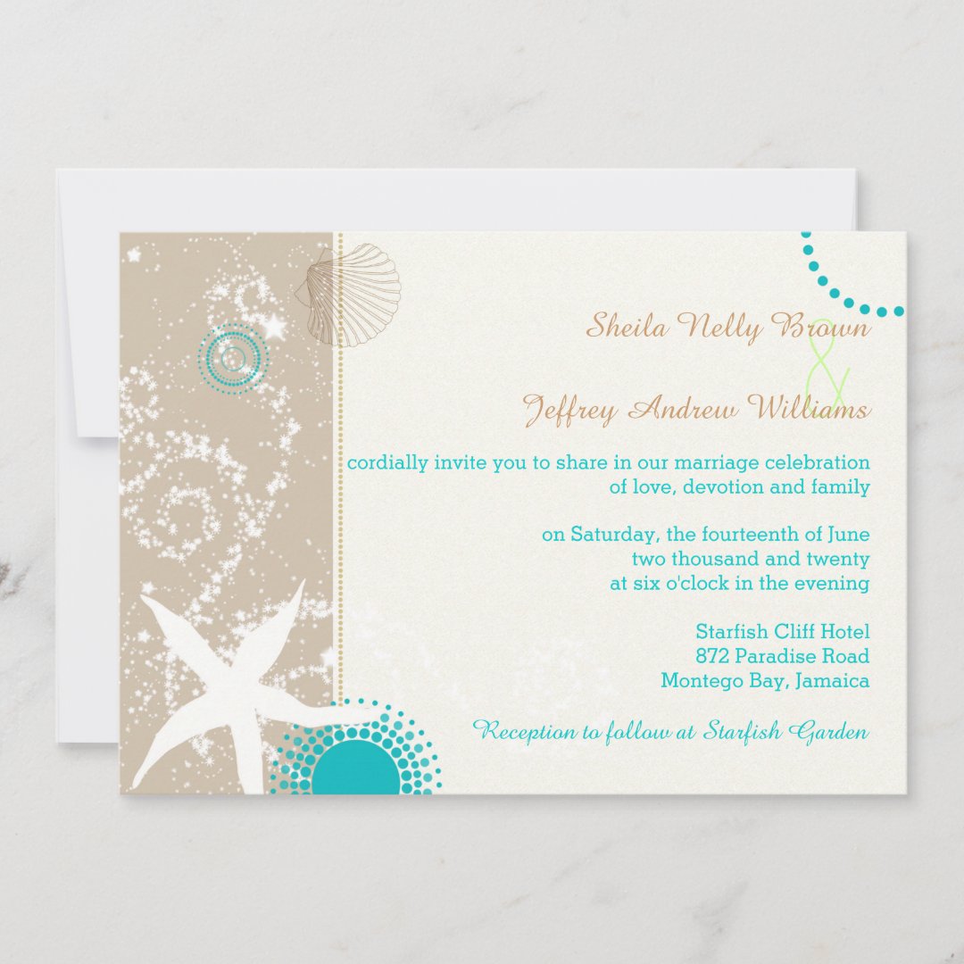 Tan Ivory Teal Modern Beach Wedding Invitation | Zazzle