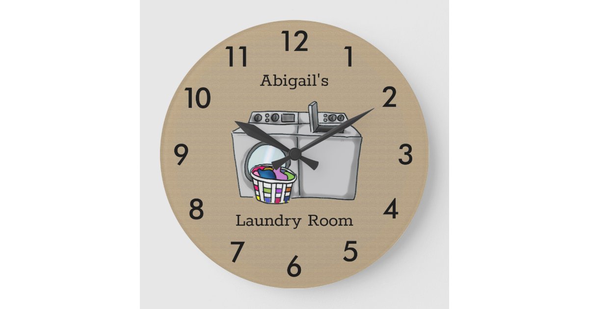 Tan Laundry Room Custom Large Clock | Zazzle
