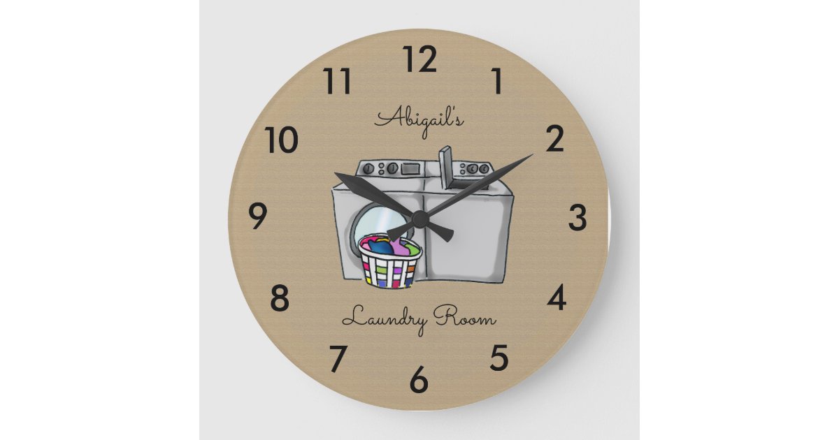 Tan Laundry Room Personalized Large Clock | Zazzle