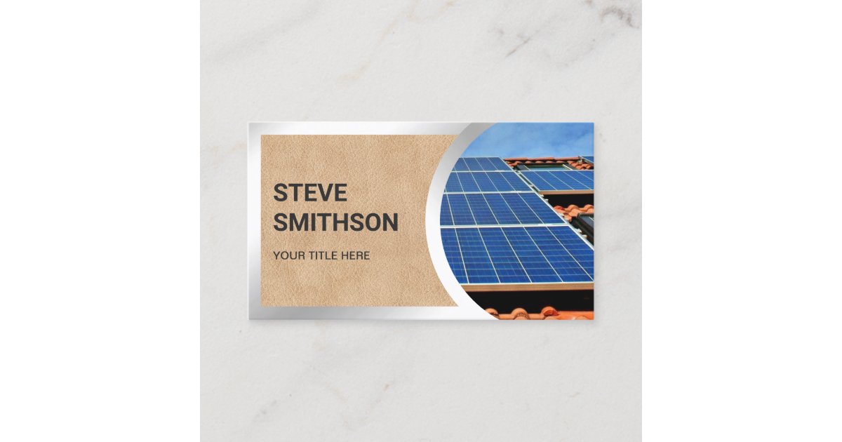 Tan Leather Steel Rooftop Solar Panels Business Card | Zazzle