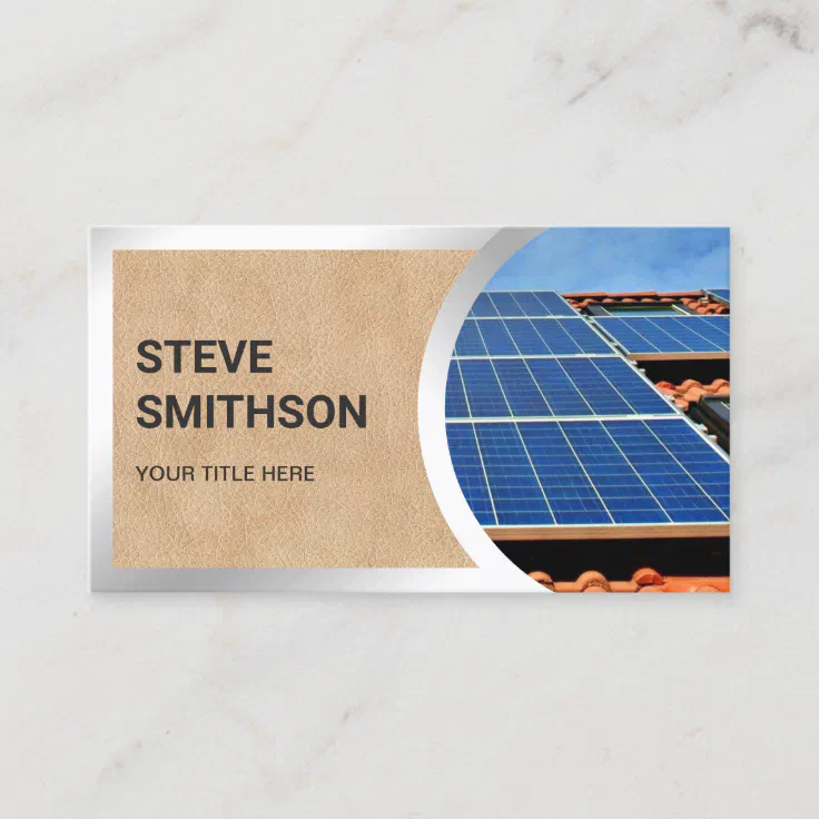 Tan Leather Steel Rooftop Solar Panels Business Card | Zazzle