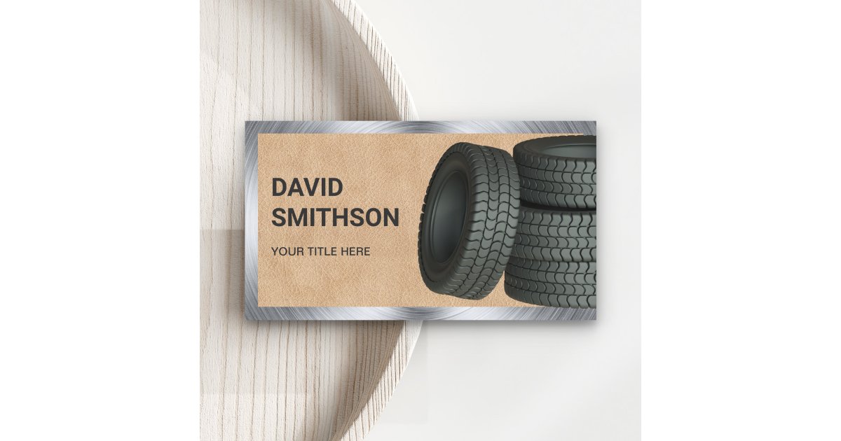 Tan Leather Wheel Alignment Car Tire Shop Business Card | Zazzle