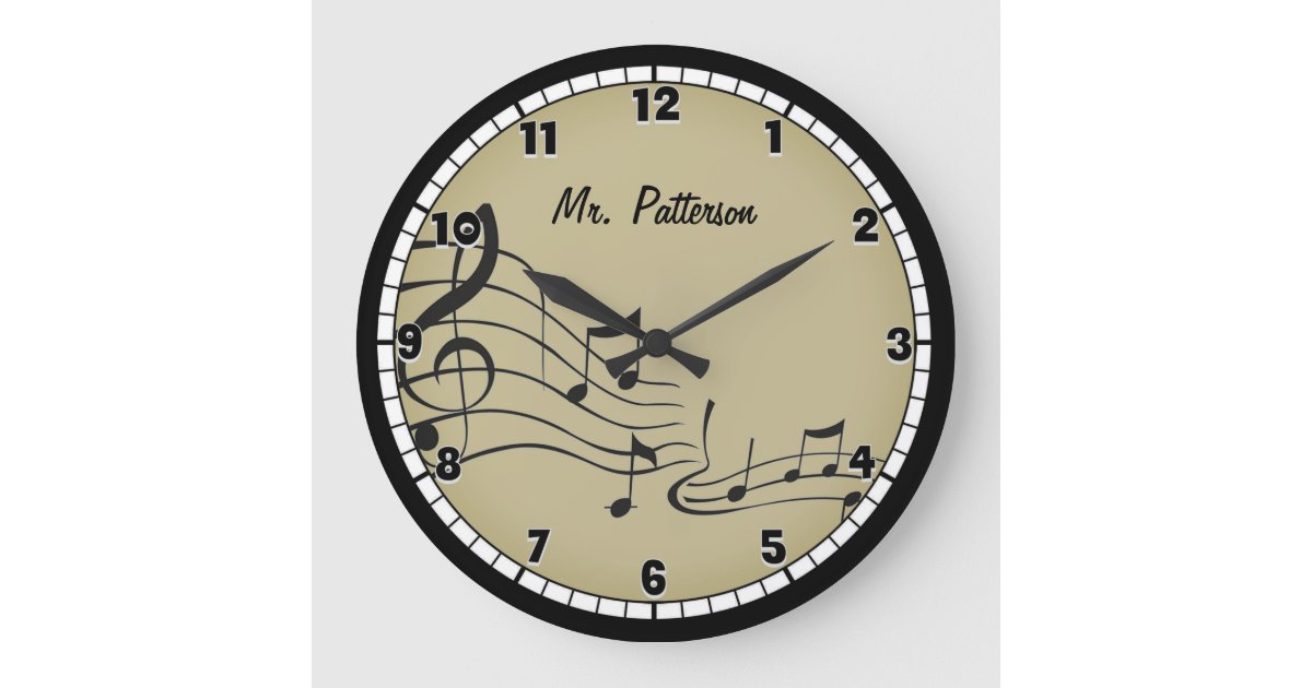 Tan Music Notes Custom Large Clock | Zazzle