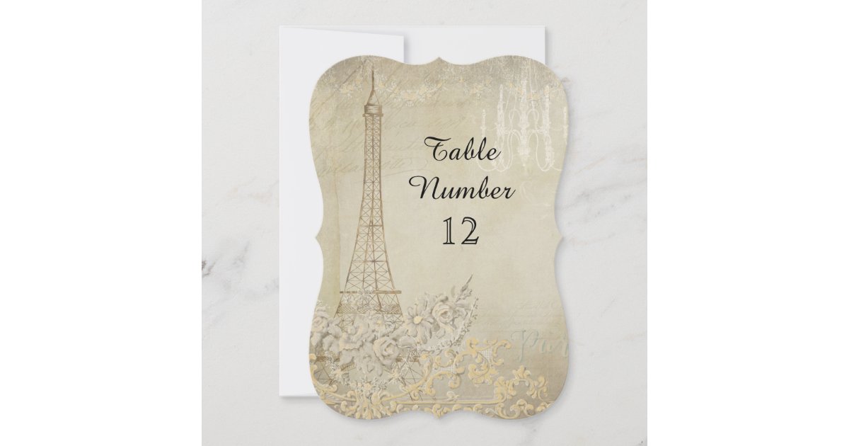 Tan Vintage Paris Parisian Reception Table Number | Zazzle