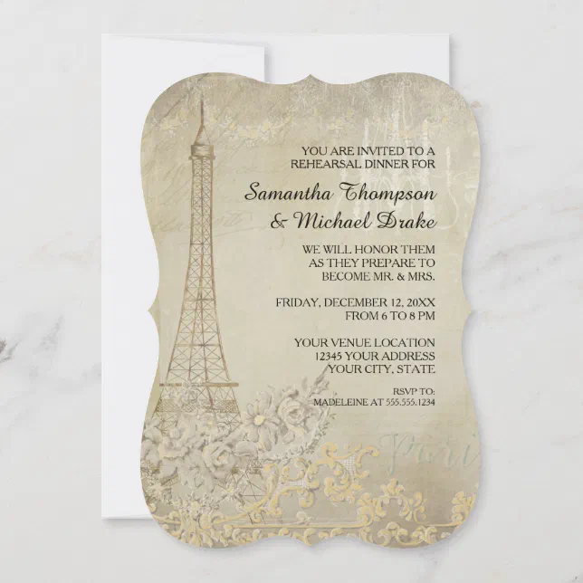 Tan Vintage Paris Parisian Rehearsal Dinner Invitation | Zazzle