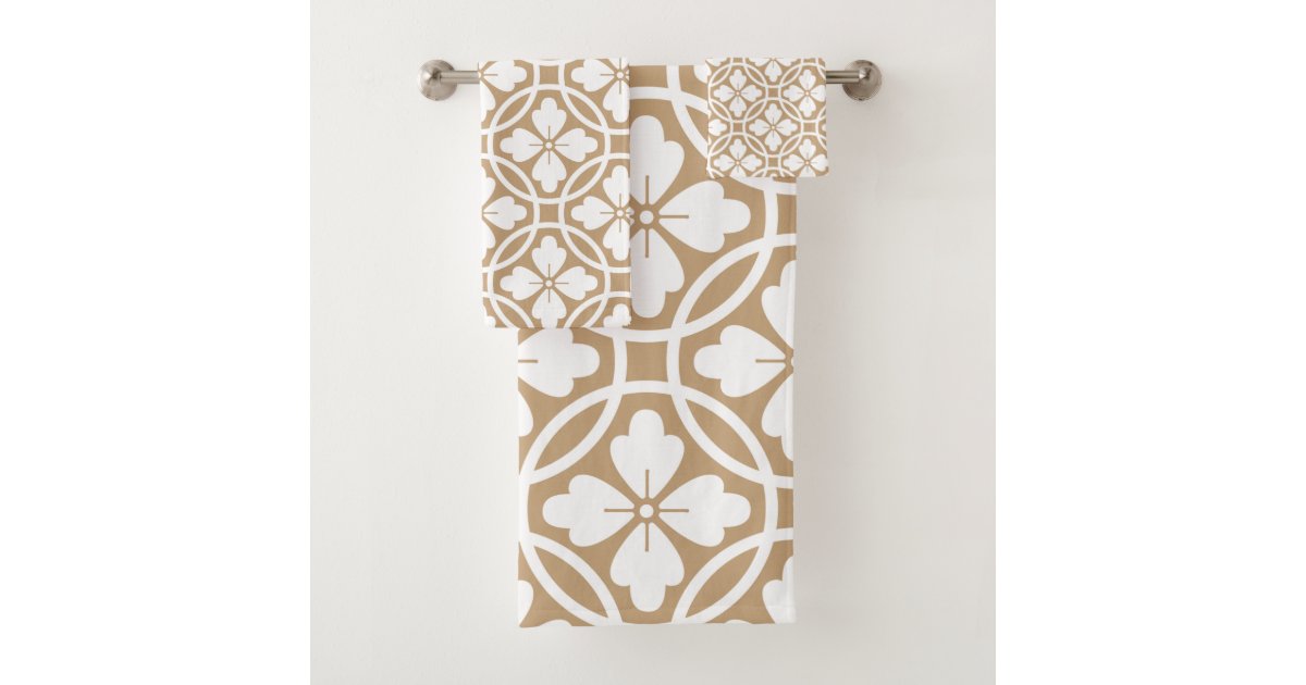 Tan & White Pattern Bath Towel Set | Zazzle