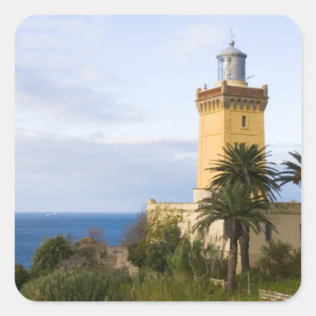 Tangier Morocco lighthouse at Cap Spartel Square Sticker | Zazzle