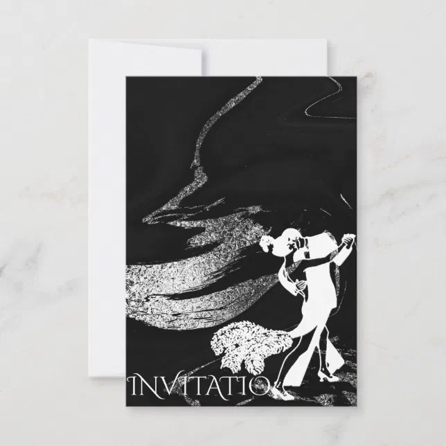 Tango Dance Art Nouveau Black Marble Invitation | Zazzle