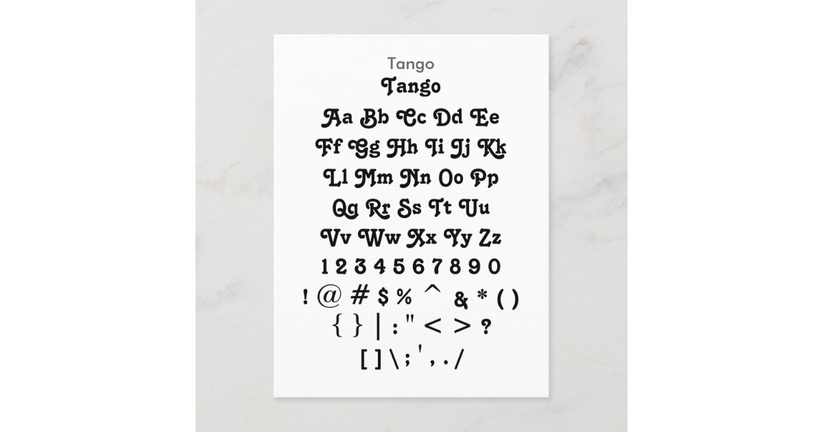 Tango - Zazzle Font Sampler Sheet Postcard | Zazzle