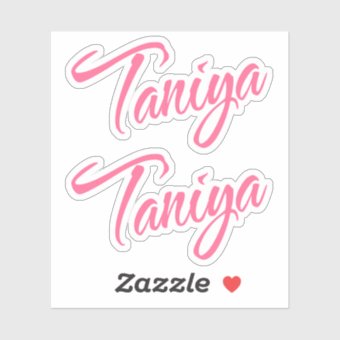 Taniya name in pink cursive x2 sticker | Zazzle
