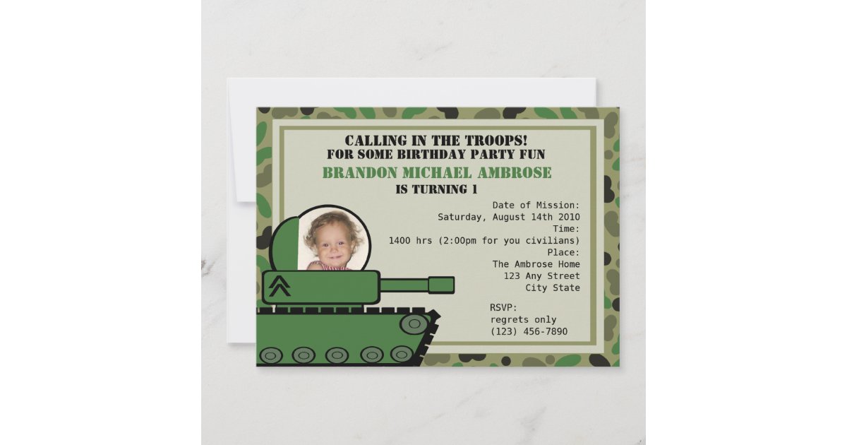 Tank Party Birthday/ Photo Invitation | Zazzle