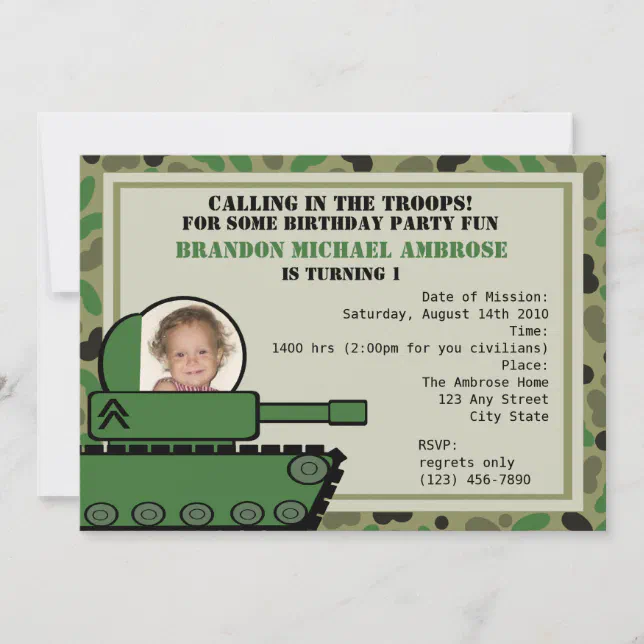 Tank Party Birthday/ Photo Invitation | Zazzle