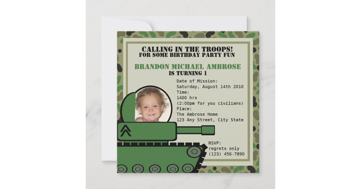 Tank Party Birthday/ Photo Invitation | Zazzle
