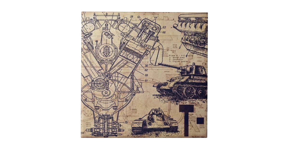 Tank Schematics Art Ceramic Tile | Zazzle