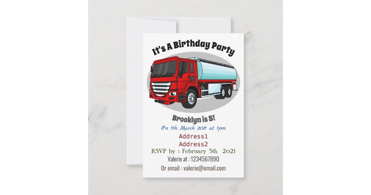 Tanker truck fuel transport cartoon illustration invitation | Zazzle