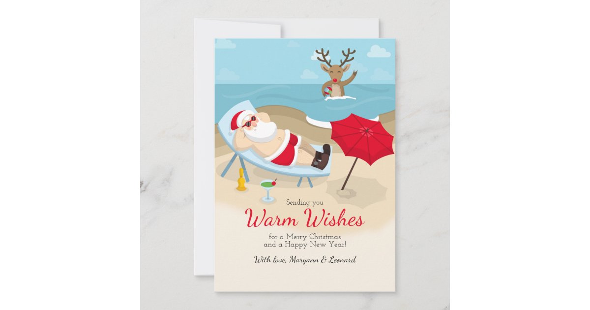 Tanning Santa Greeting Card | Zazzle