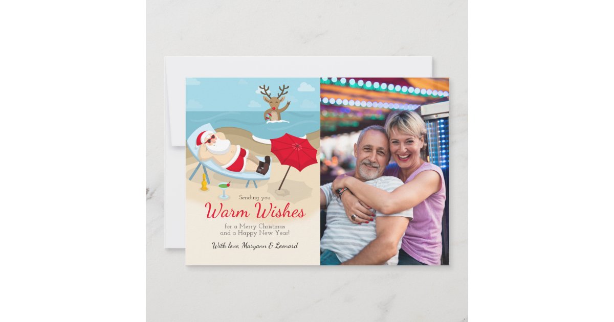 Tanning Santa Photo Greeting Card | Zazzle