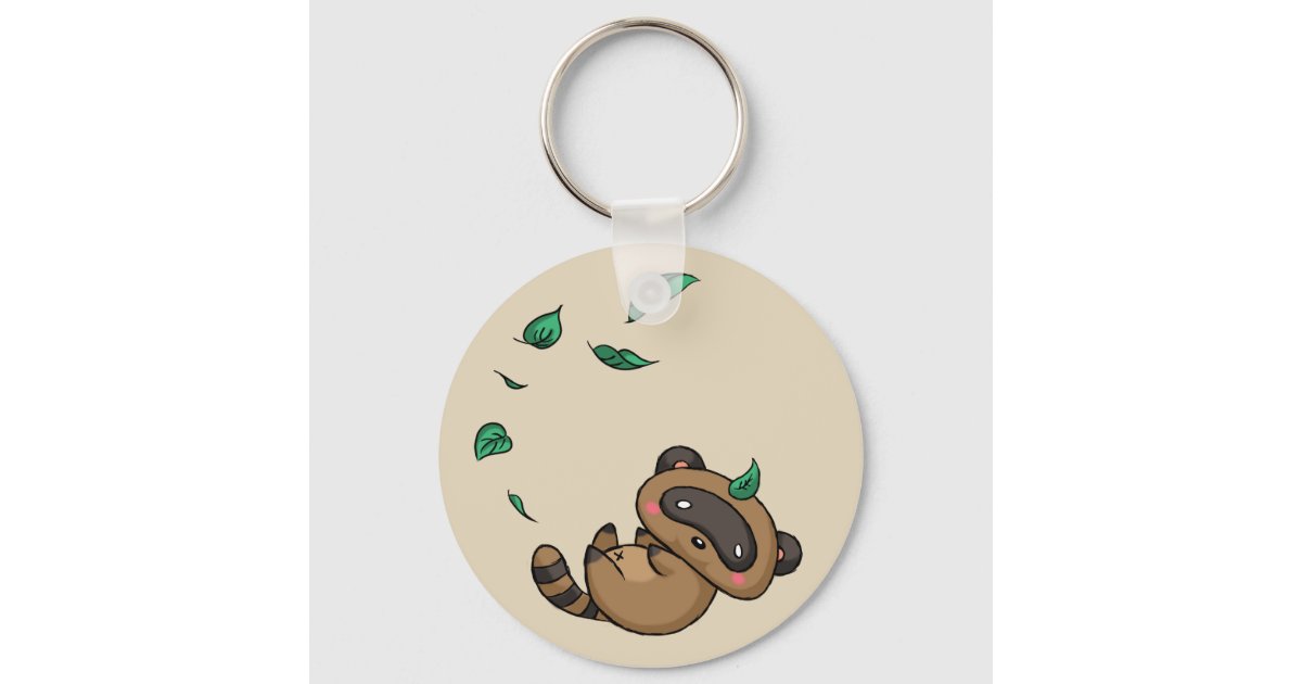 Tanuki and Leaves Keychain | Zazzle