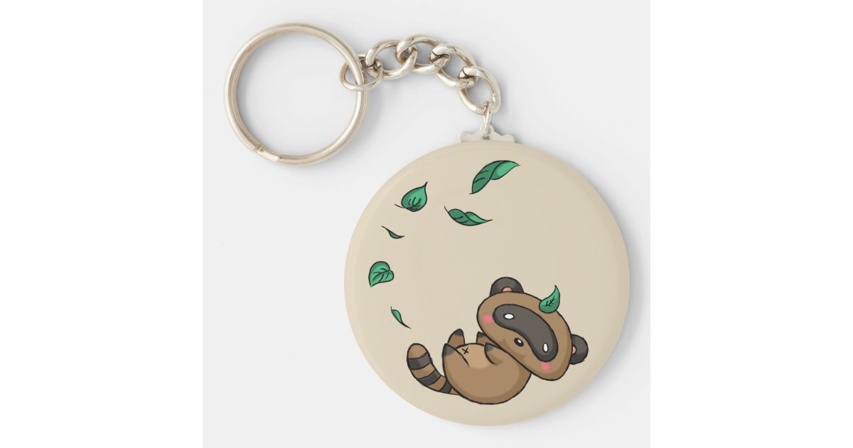 Tanuki and Leaves Keychain | Zazzle