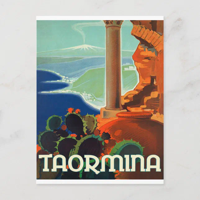 Taormina, landscape, Italy,vintage travel postcard | Zazzle
