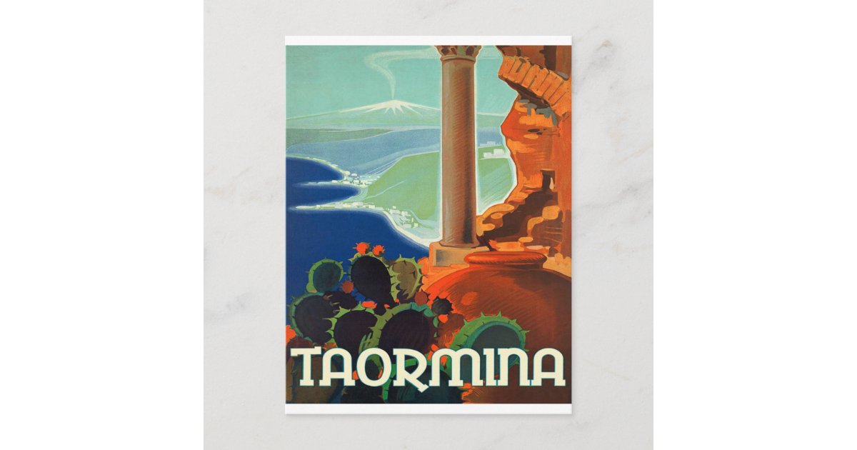 Taormina, landscape, Italy,vintage travel postcard | Zazzle