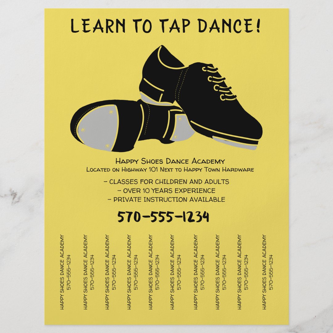 Tap Dance Classes Dancing Lessons Tear Off Strips Flyer | Zazzle