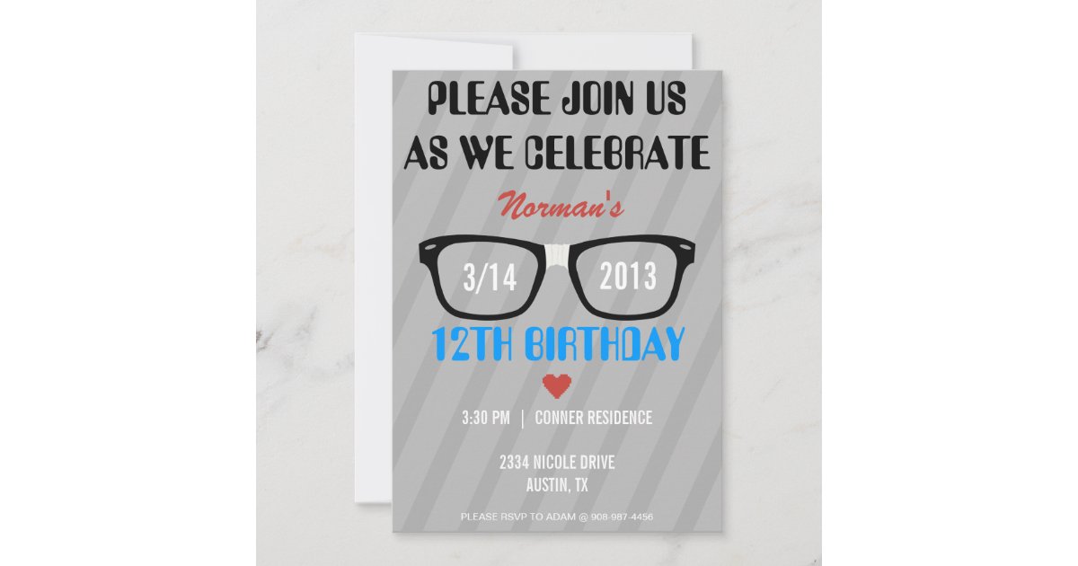 Taped Geek Glasses & Hearts Boy Birthday Invite | Zazzle