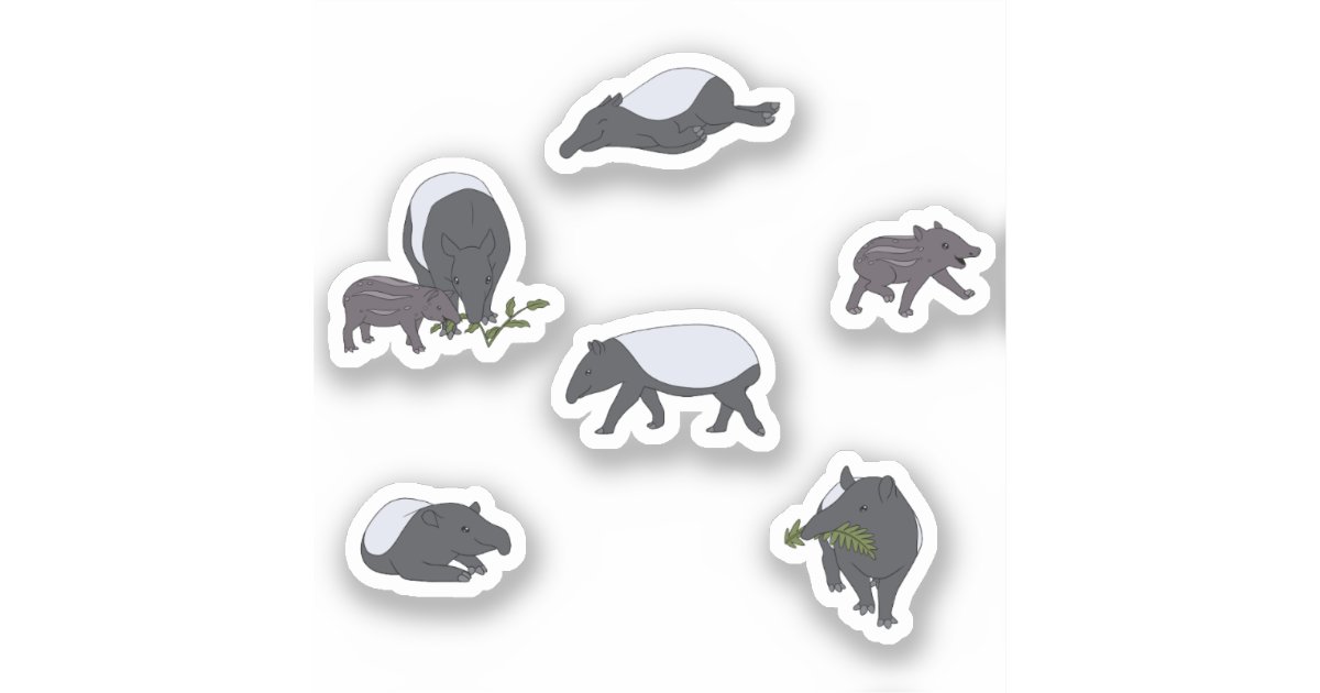 Tapir Family Dinner in Green Sticker | Zazzle