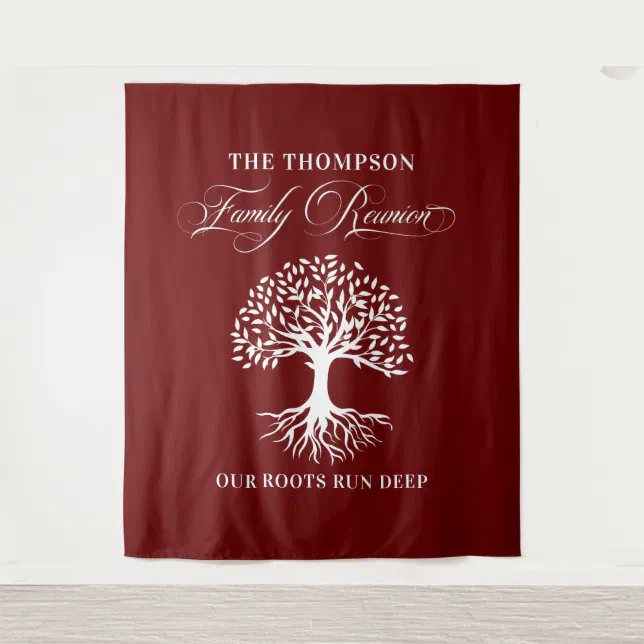 Tapiz Family reunion tree backdrop banner burgundy | Zazzle