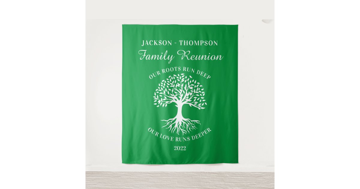 Tapiz Family reunion tree backdrop banner green | Zazzle
