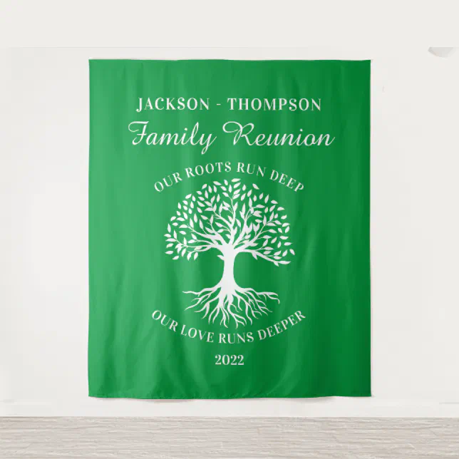 Tapiz Family reunion tree backdrop banner green | Zazzle