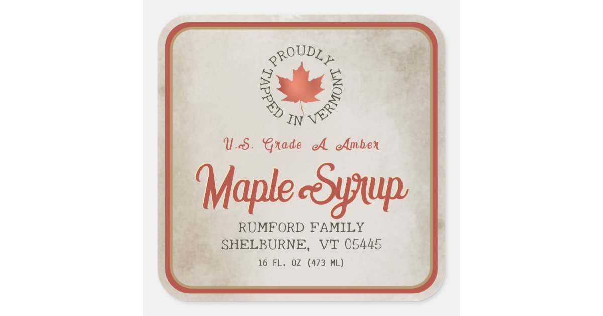 Tapped in Vermont Red Leaf Maple Syrup 1.5" or 3" Square Sticker | Zazzle