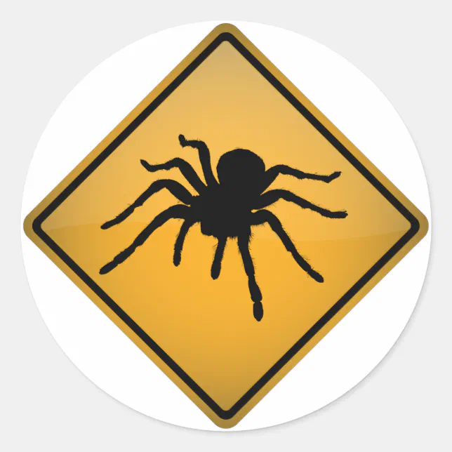 Tarantula Warning Sign Classic Round Sticker | Zazzle