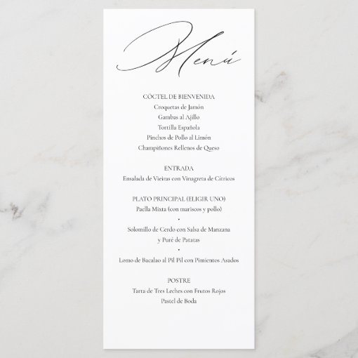 Tarjeta de Menú de Boda Elegante Caligrafía Menu | Zazzle
