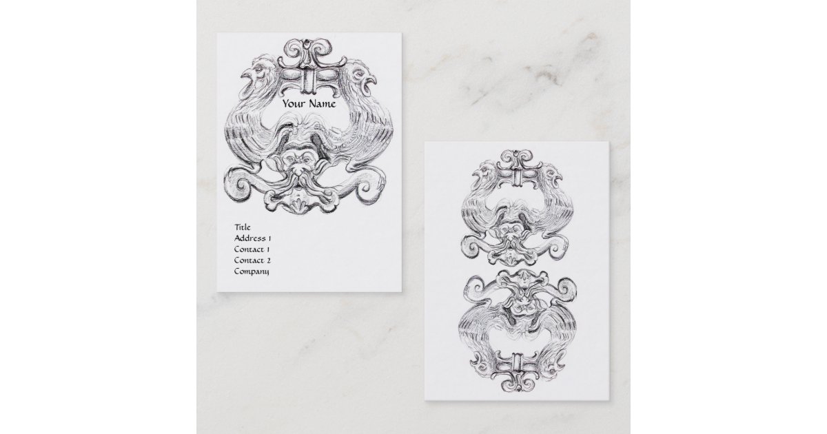 TAROT BLACK WHITE GROTESQUE DRAWING MONOGRAM BUSINESS CARD | Zazzle