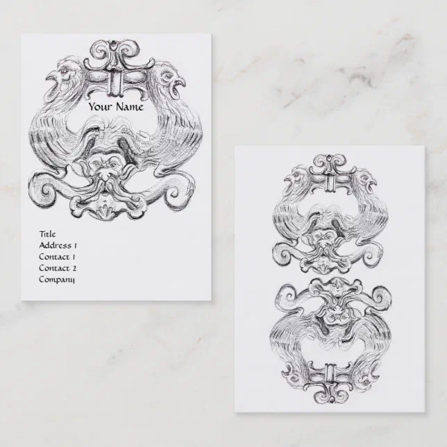 TAROT BLACK WHITE GROTESQUE DRAWING MONOGRAM BUSINESS CARD | Zazzle