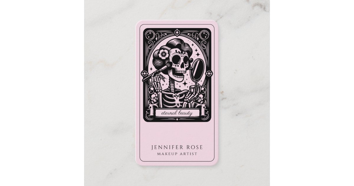 Tarot Makeup Artist Skeleton Blush Pink Business Card | Zazzle