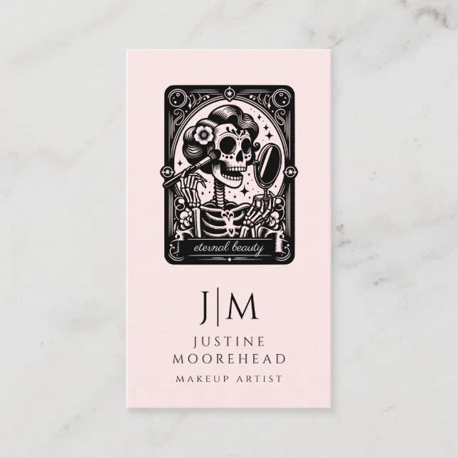 Tarot Makeup Artist Skeleton Blush Pink Business Card | Zazzle