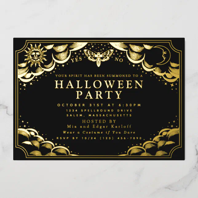 Tarot Spirit Board Halloween Party Foil Invitation | Zazzle
