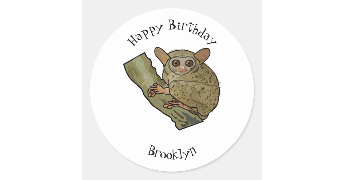 Tarsier cartoon illustration classic round sticker | Zazzle