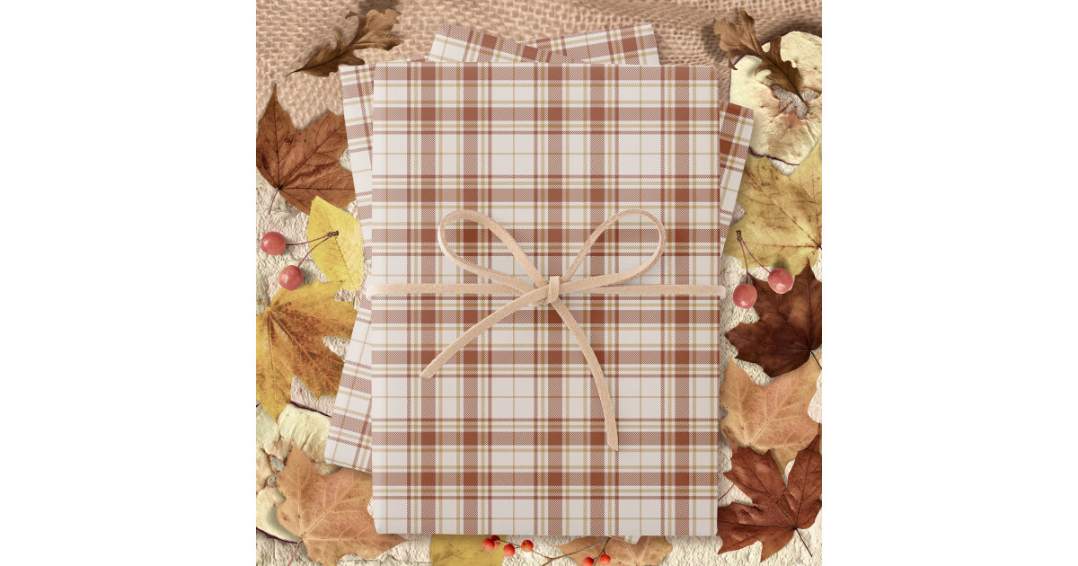 Tartan - Cement-Burnt Sienna-Rustic Gold Wrapping Paper Sheets | Zazzle